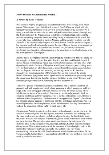 Purple Hibiscus - Chimamanda Ngozi Adichie | Teaching Resources