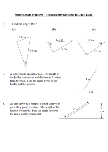 Trigonometry - Missing Angles Grade B Level 8 | Teaching Resources