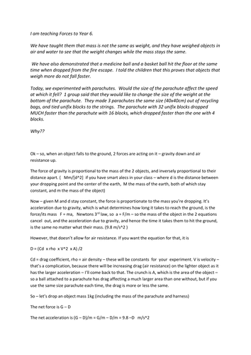 Gravity, air resistance, parachutes, falling time | Teaching Resources