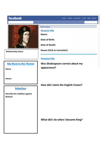 Who was Richard III? Facebook profile | Teaching Resources