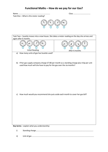 Math Gas Meter Reading Calculations | Teaching Resources