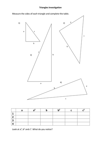 Triangle Investigation For Pythagoras Intro Teaching Resources