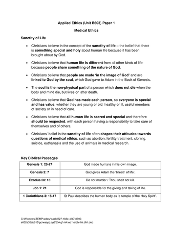 Religion & Medical Ethics: Sanctity of Life | Teaching Resources