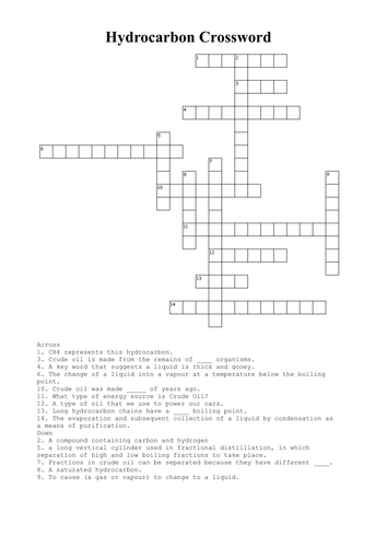 Hydrocarbon Crossword | Teaching Resources