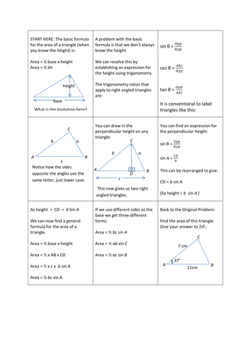 The Area of a Triangle Using Sine | Teaching Resources