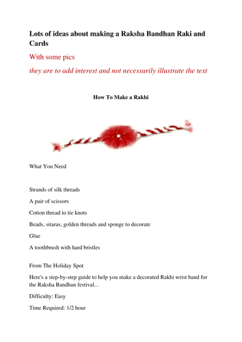 Hindu festival - Raksha Bandhan info / activities | Teaching Resources