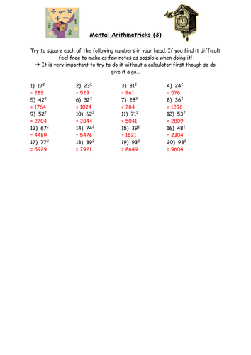 Mental Arithmetricks | Teaching Resources