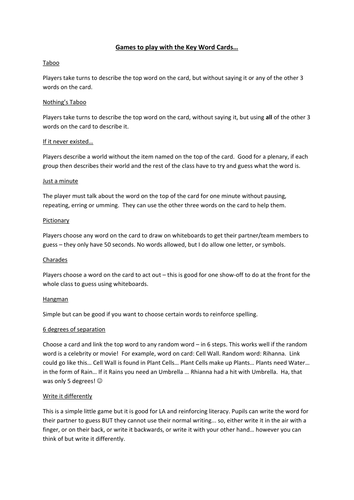 Key Words Cards | Teaching Resources