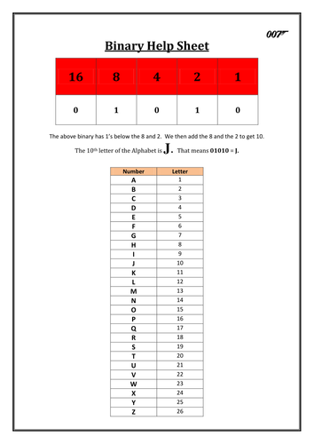 Year 7 Binary Code Featuring James Bond | Teaching Resources
