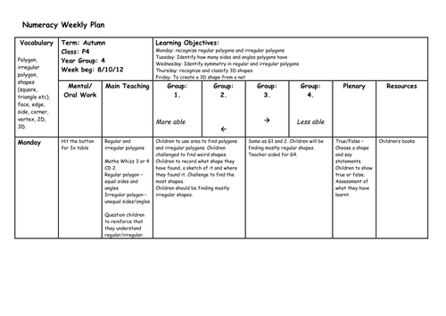 Year 4 B1 Weekly Mathematics plan | Teaching Resources