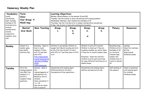 Year 4 B1 Weekly Mathematics plan | Teaching Resources