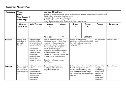 Year 4 B1 Weekly Mathematics plan | Teaching Resources