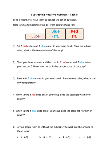 Investigating Addition/Subtraction of Integers | Teaching Resources