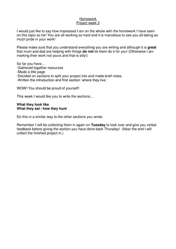 Project based homework guidance. Research animal | Teaching Resources