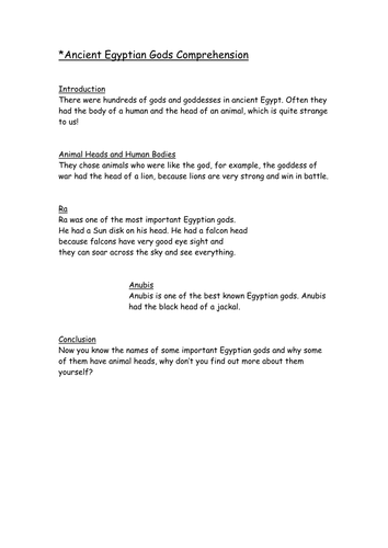 Egyptian God reading comprehension+Smartboard | Teaching Resources