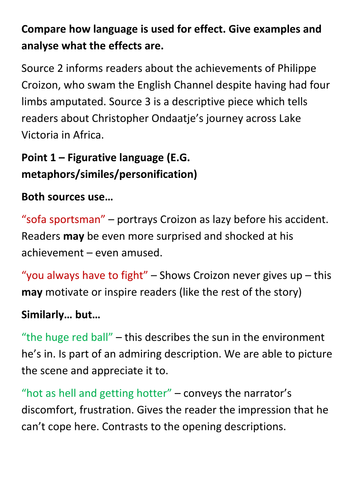 AQA GCSE English Lang. (H) - Reading: Question 4 | Teaching Resources