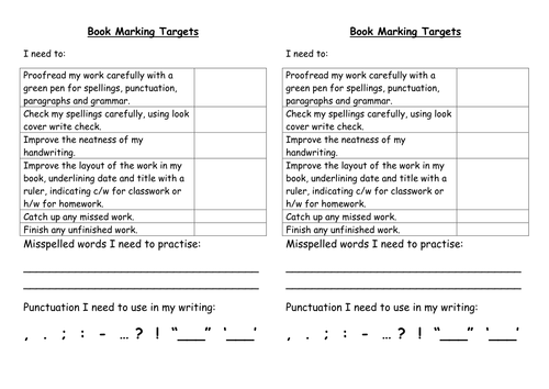 Book Marking Targets to Help Reduce Book Marking | Teaching Resources