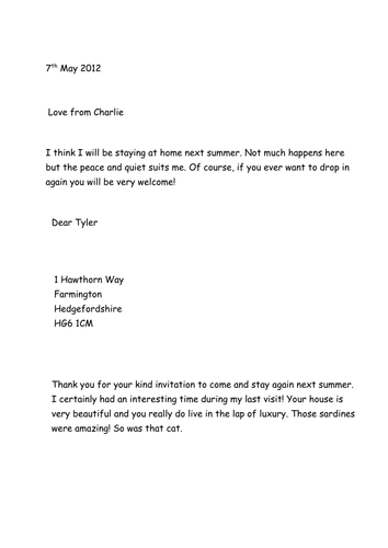 Letter writing; putting parts of a letter in order | Teaching Resources