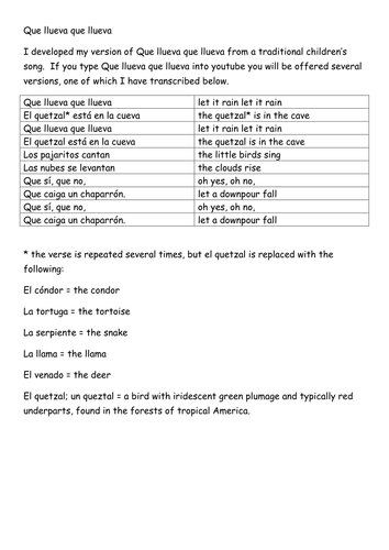 Let it rain Spanish song | Teaching Resources