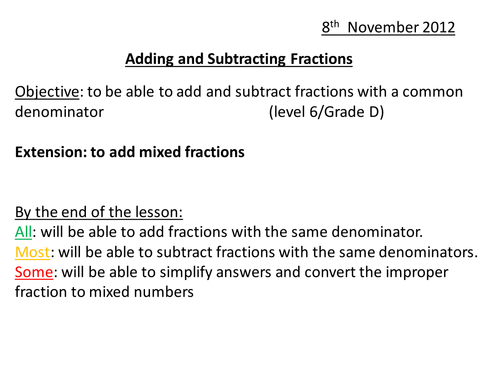 Add Subtract Fractions Common Denominator | Teaching Resources
