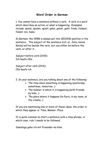 Word Order Notes Page | Teaching Resources