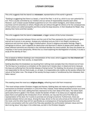 Lord of the Flies intro and critical reading | Teaching Resources