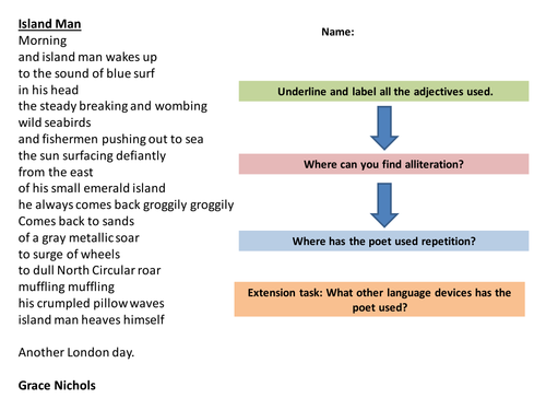 Imagery used in the poem 'Island Man' | Teaching Resources
