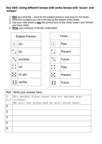 Dice grid for verbs | Teaching Resources