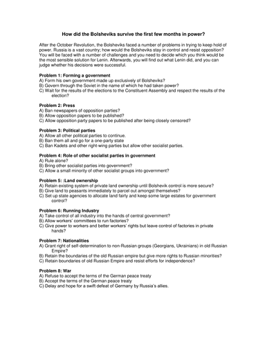 The Establishment of Bolshevik Power 1917-1924 | Teaching Resources