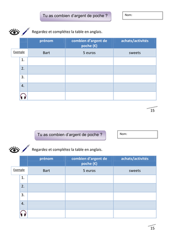 L'argent de poche - pocket money | Teaching Resources